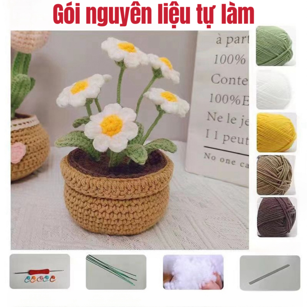 DIY Gói Nguyên Liệu Đan Móc Chậu Hoa Len Trang Trí Quà Tặng Handmade Tự ...