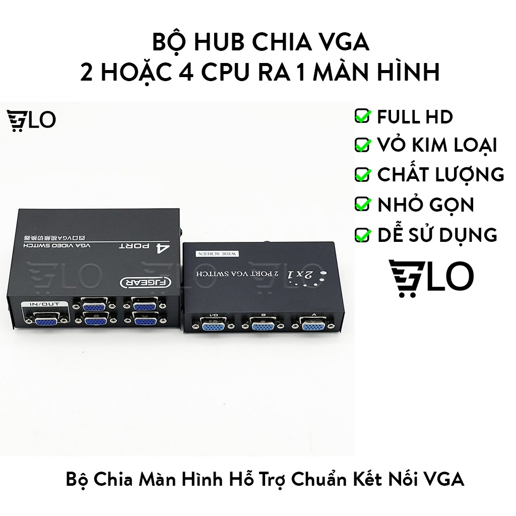 Bộ Hub Chia VGA 2 CPU Hoặc 4 CPU Ra 1 Màn Hình VGA-15-2C VGA-15-4 (2/4 Port VGA Video Switch ...