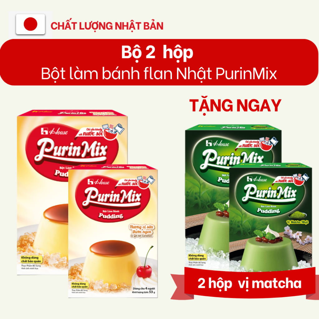 [BỘ 2+2] Bột làm bánh Pudding PurinMix vị sữa TẶNG 2 hộp vị matcha ...