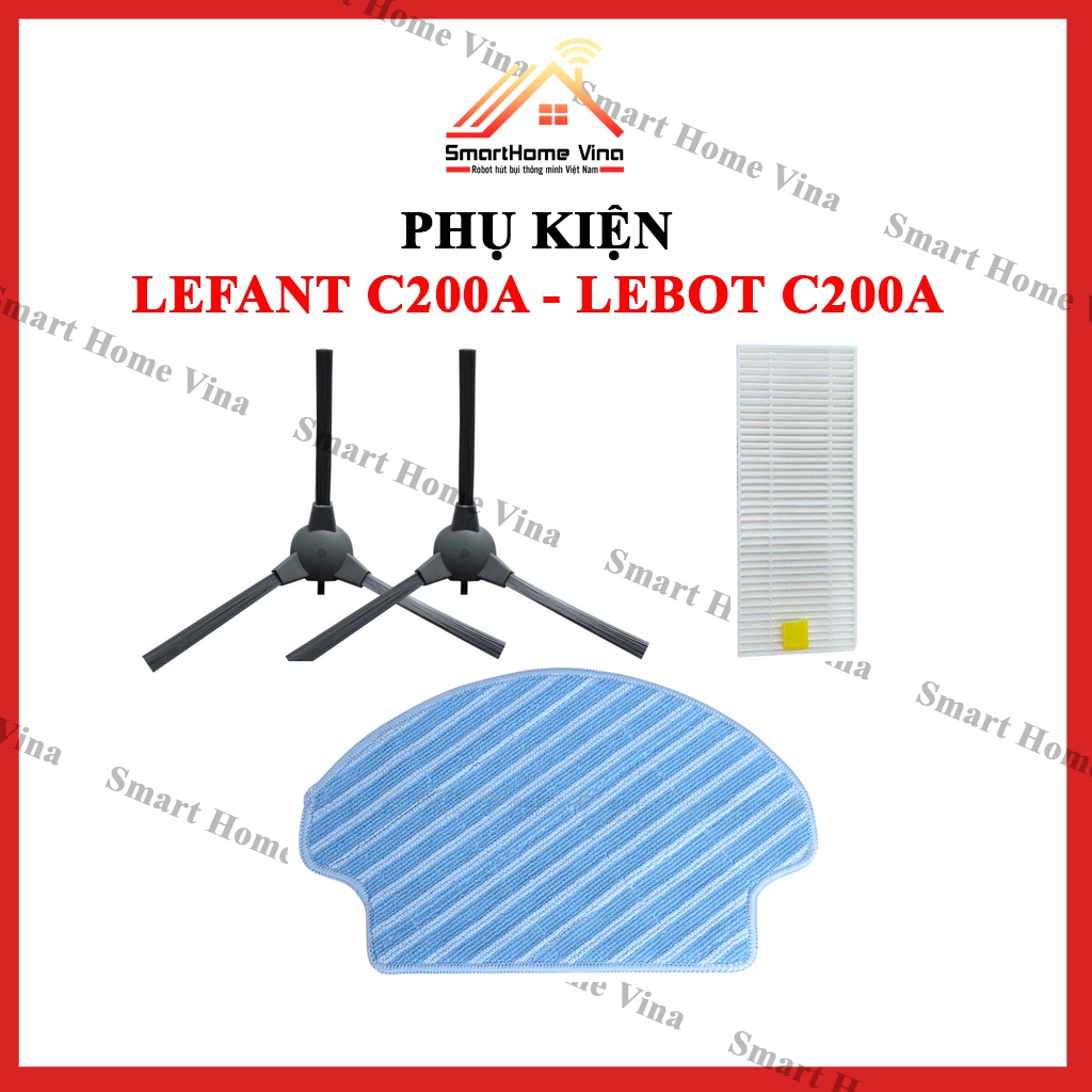 Phụ kiện robot hút bụi Lefant C200A, Lebot C200A. Chổi quét, khăn lau ...