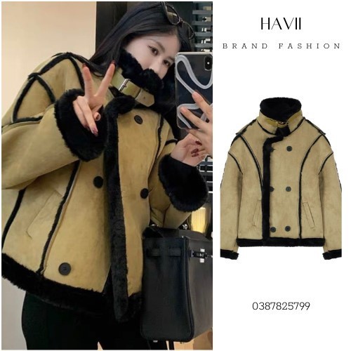 Áo khoác da lộn nữ cao cấp lót lông thỏ siêu dày áo khoác nữ siêu ấm thời trang Hàn Quốc thịnh ...