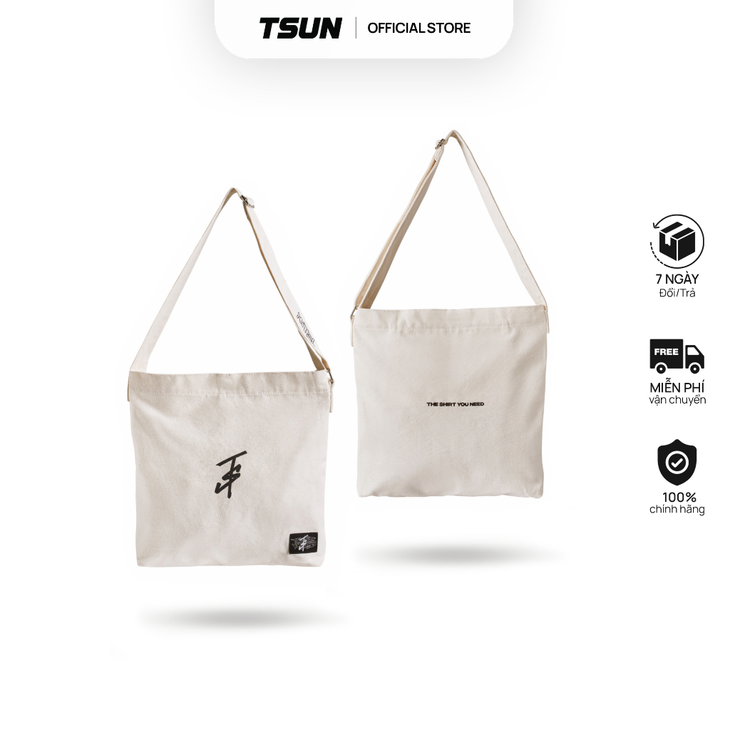 Túi Đeo Chéo TSUN Canvas - Màu Kem - [UNISEX] - In Lụa | Shopee Việt Nam