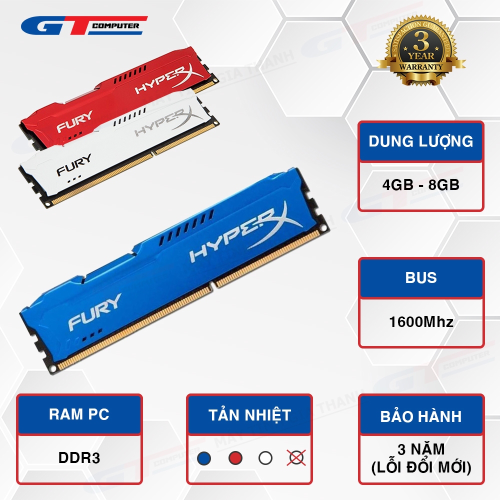 Ram DDR3 8GB 1600Mhz Kingston Tản HyperX - New Bảo Hành 36 Tháng ...