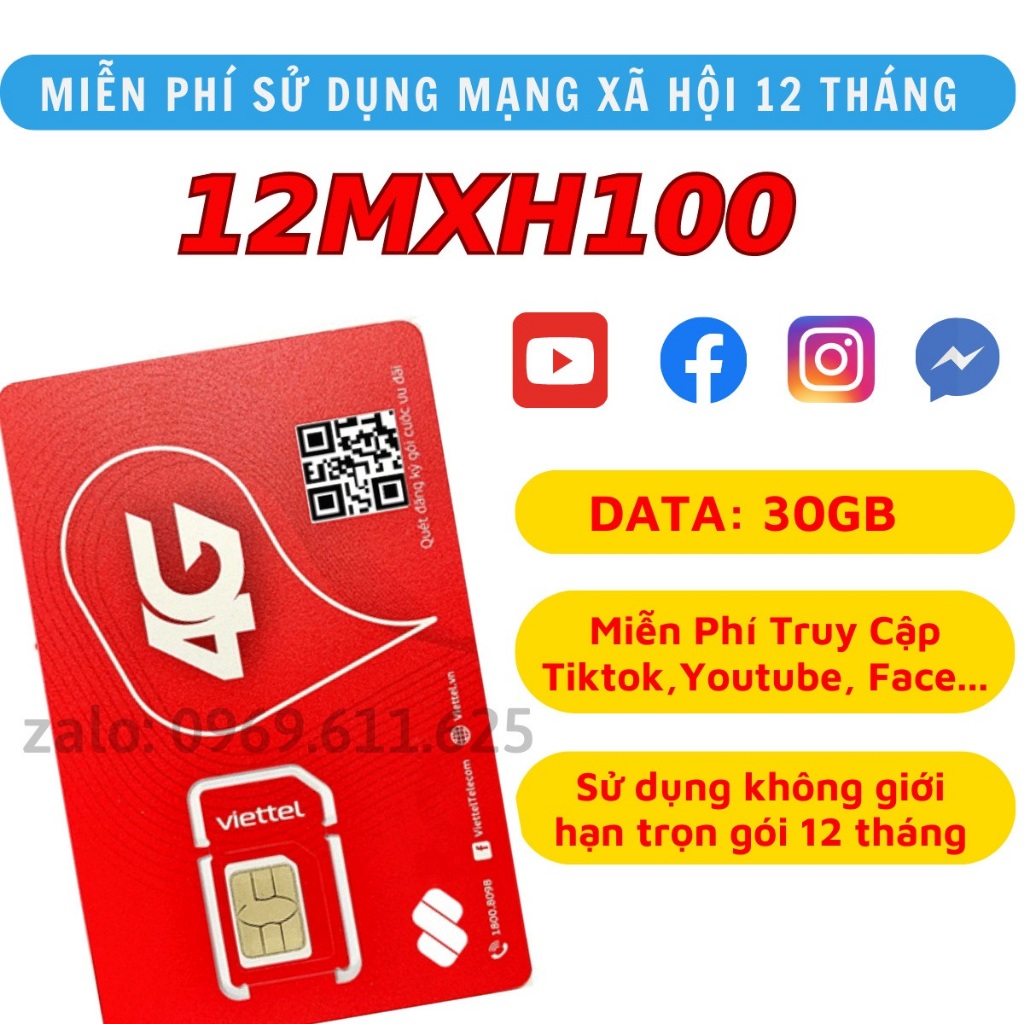 Sim Dcom 4G Viettel 12UMAX70 12MXH100 12V90B Trọn Gói 1 Năm Dùng Mạng ...