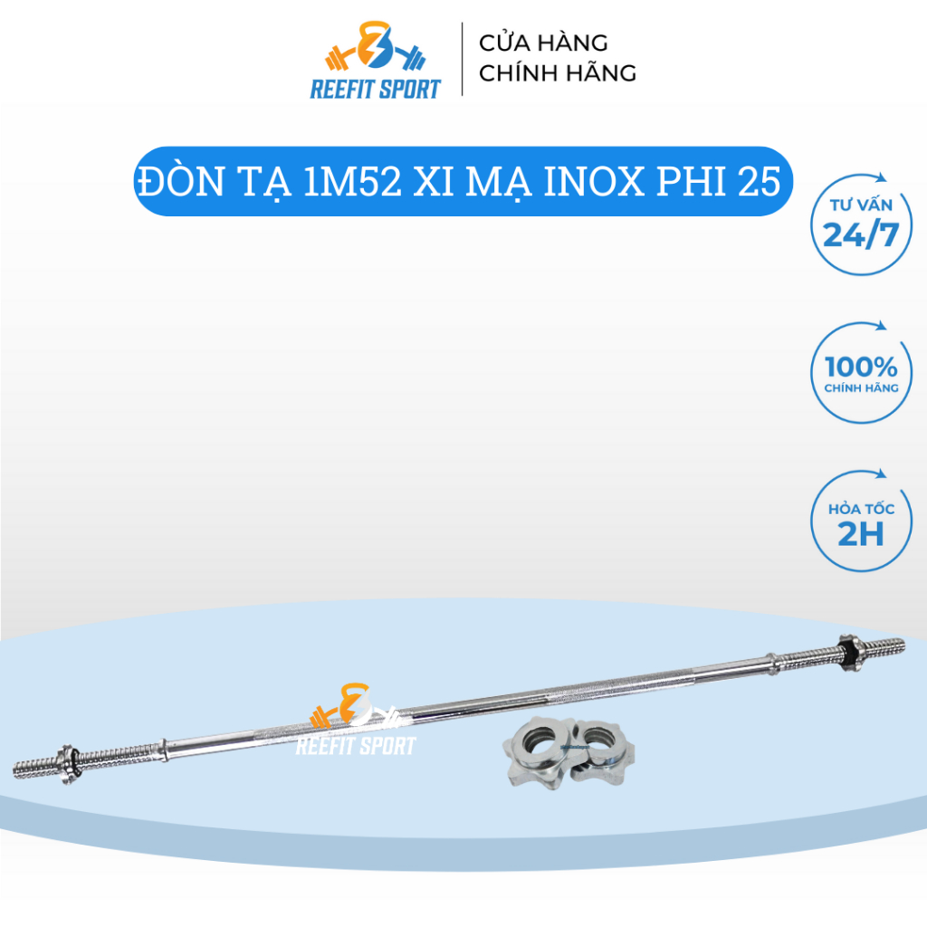 Thanh đòn tập tạ Reefit dài 1m52 xi mạ inox cao cấp (phi 25) | Shopee ...
