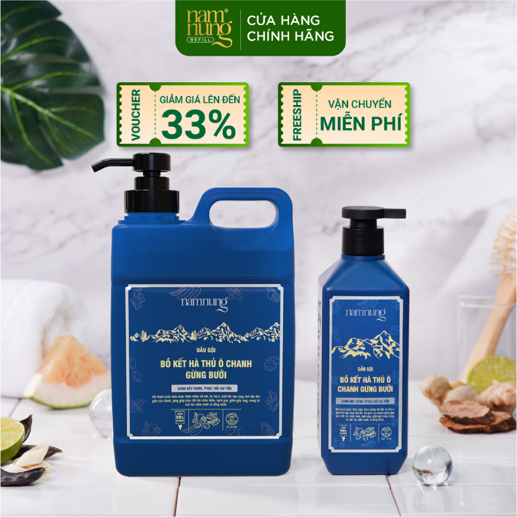 Dầu gội bồ kết, hà thủ ô, chanh gừng NamNung giúp dày tóc, giảm gàu ...