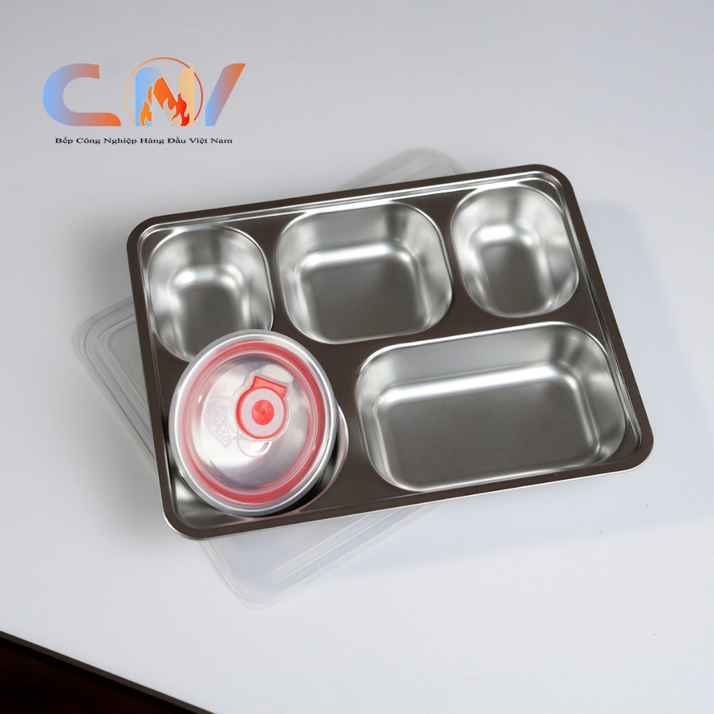 Khay Cơm 5 Ngăn Inox 304/201 Sâu Lòng (28x22x4 cm) Cao Cấp Thương Hiệu CNV | Shopee Việt Nam