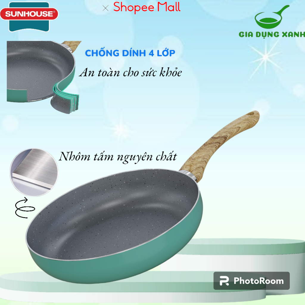 Chảo chiên chống dính vân đá Sunhouse 18-30cm Clover CL18 - CL30 (không ...