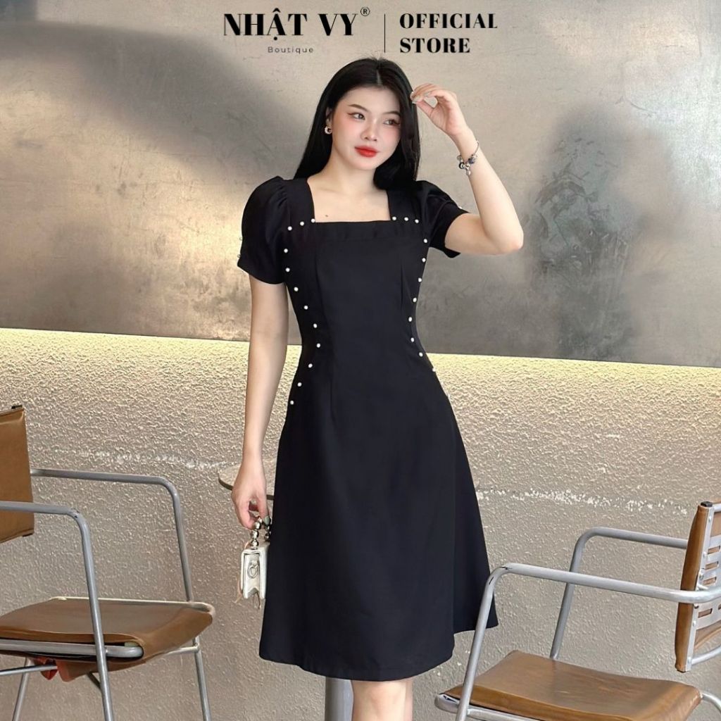 Đầm dự tiệc Nhật Vy cổ vuông tay phồng dáng ôm chất lụa phù hợp công sở ...
