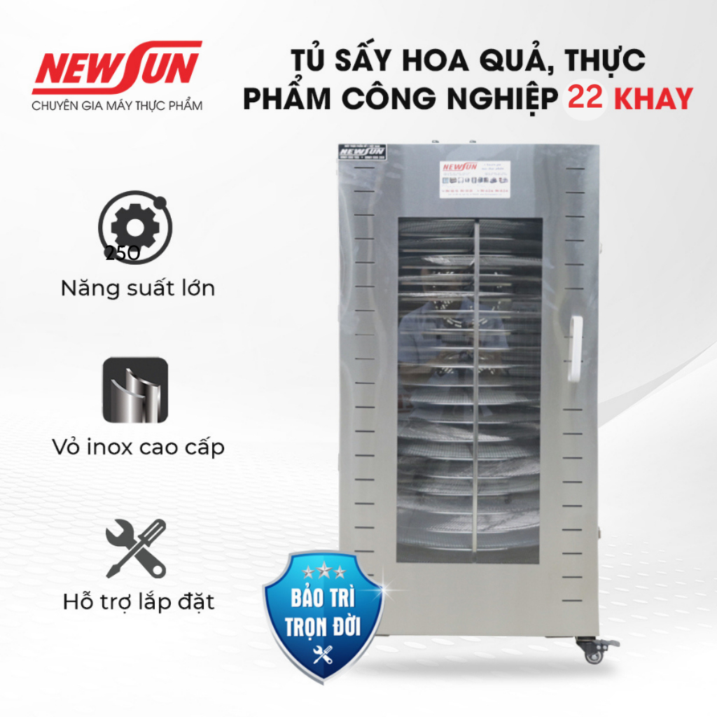 Tủ sấy hoa quả, thực phẩm công nghiệp NEWSUN đa năng 22 khay (khay tròn đk 47cm) - Bảo hành 12 ...