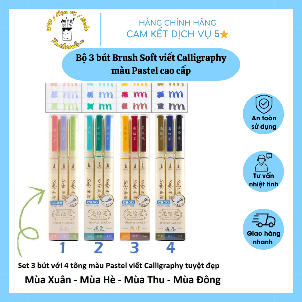 Bộ 3 bút brush Soft viết Calligraphy màu pastel cực đẹp cho sổ tay ...