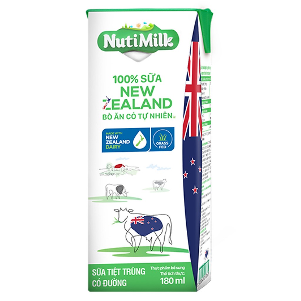 Thùng 48 Hộp NutiMilk 100% Sữa New Zealand Bò Ăn Cỏ Tự Nhiên – Sữa Tiệt Trùng Có Đường 180ml ...