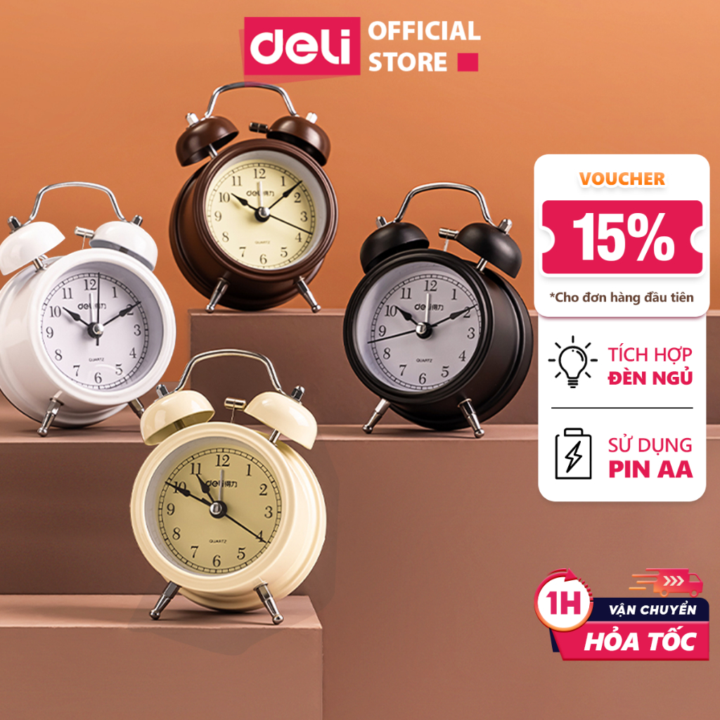 [TẶNG PIN + HỎA TỐC] Đồng Hồ Báo Thức Có Chuông Reo DELI Đồng Hồ Để Bàn ...