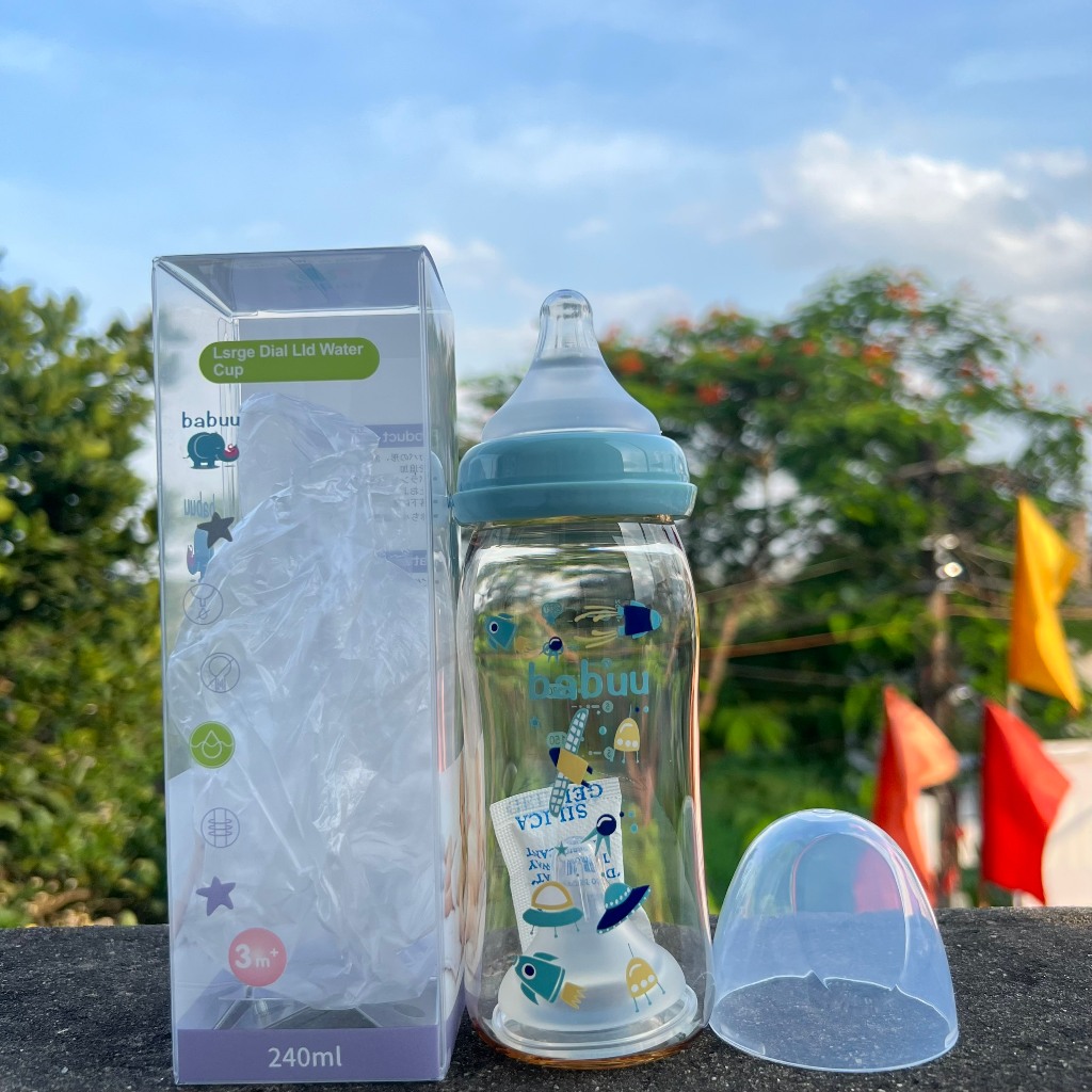Bình sữa Babuu cổ rộng nhựa PPSU Xanh UFO 160m, 240ml (Phiên bản giới hạn) | Shopee Việt Nam