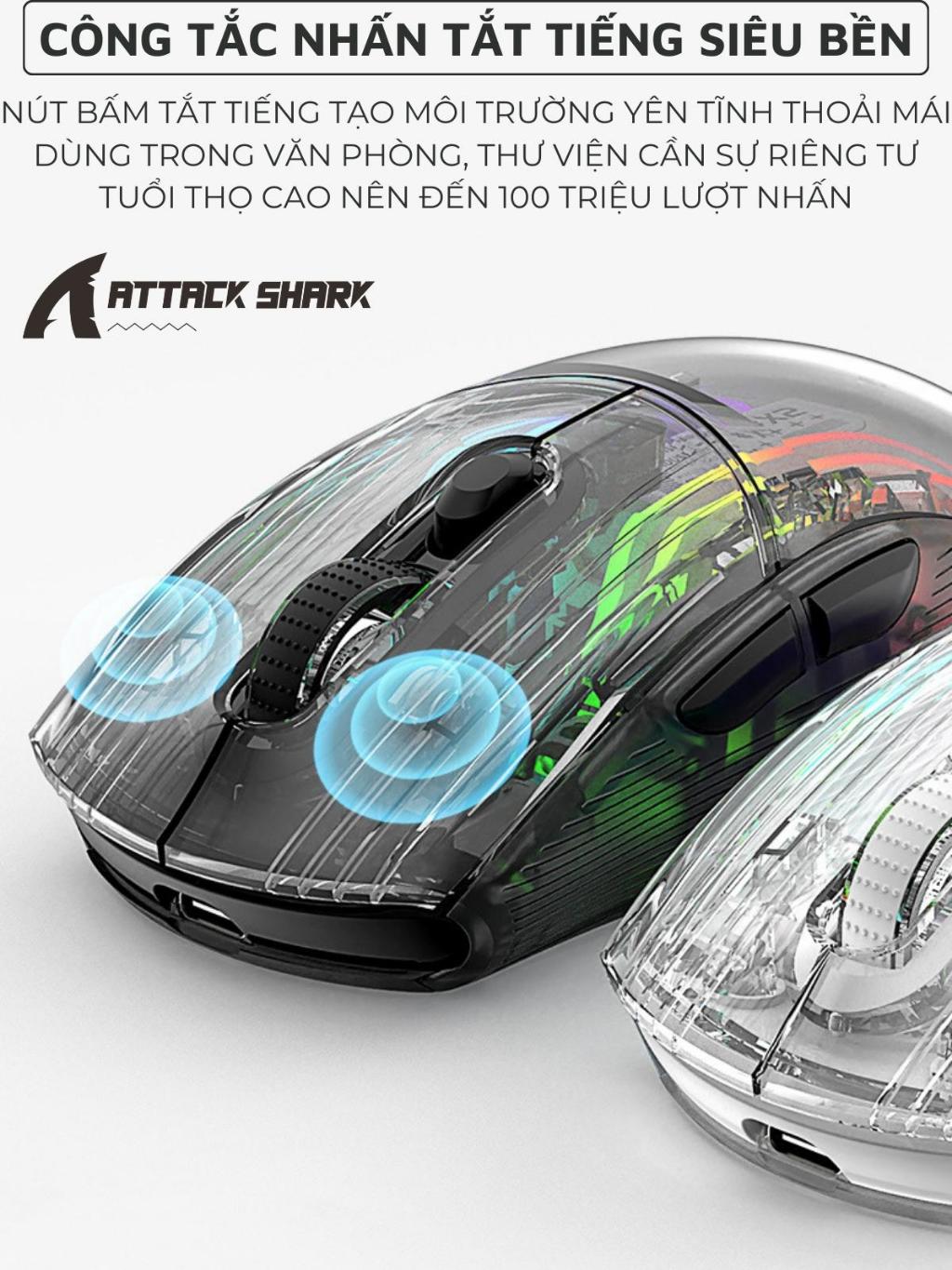 Chuột Không Dây Gaming Attack Shark X2 PRO Trong Suốt LED RGB, Pin Trâu ...