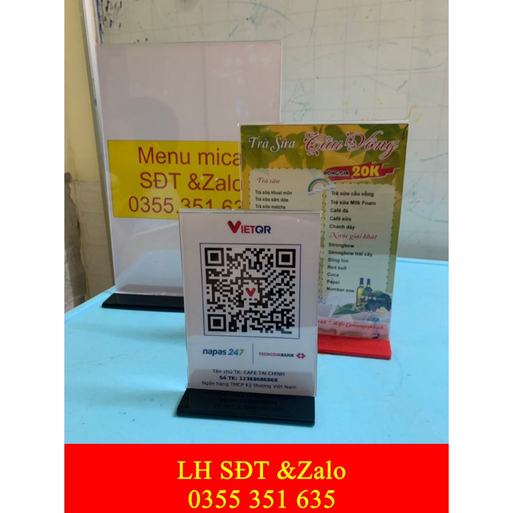 Standee menu Mica A4, A5, A6, Bảng quét Qr code A4, A5, A6, Menu đế lùa ...