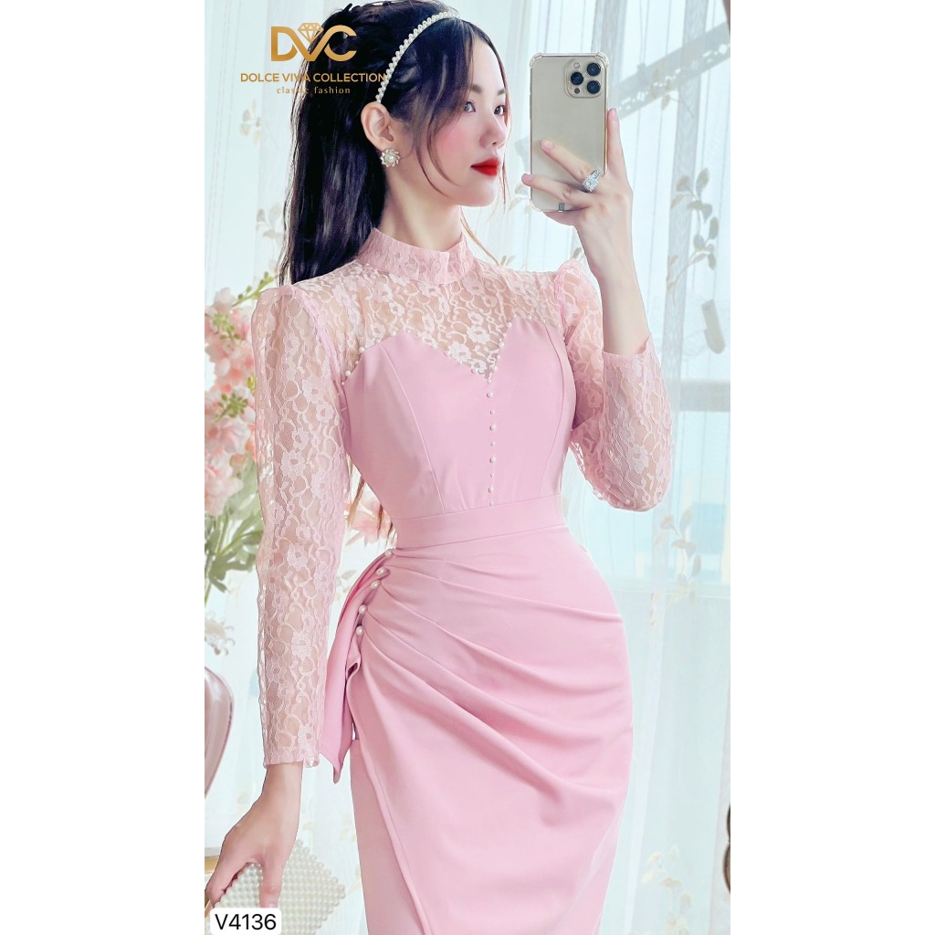 VAY REN NỮ THIẾT KẾ, VÁY BODY HỒNG PHỐI REN HÀNG THIẾT KẾ CAO CẤP V4136 ...