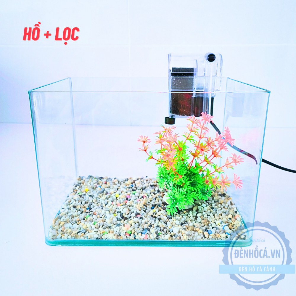 Bể cá mini Đúc uốn cong kích thước 30x18x21 kèm sỏi nền và cây nhựa ...