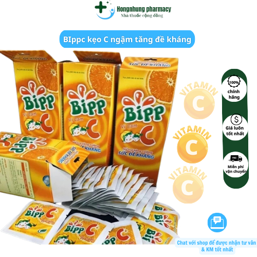 Viên ngậm Bipp C vị cam hộp 35 gói giúp bổ sung vitamin C, tăng đề ...