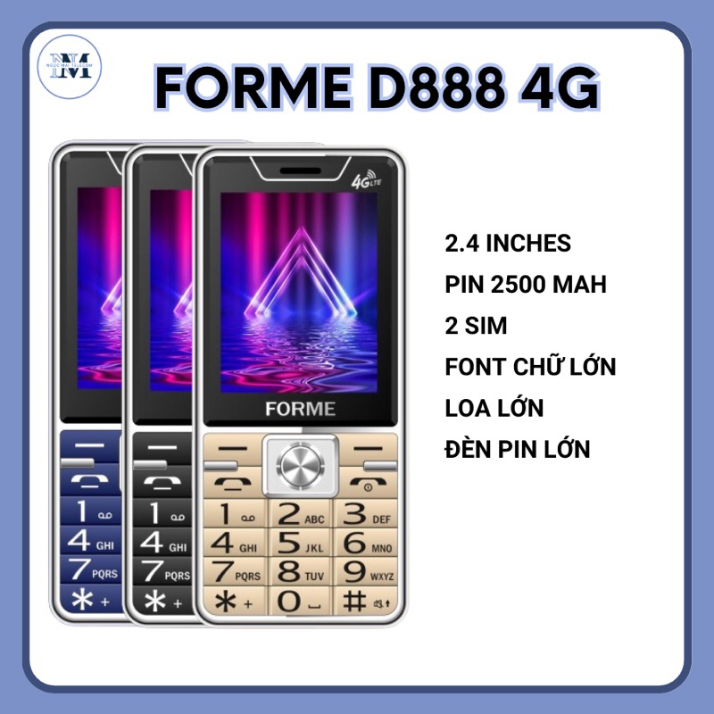 Điện thoại Forme D888 4G Chữ to, phím to, loa to - Hàng chính hãng ...