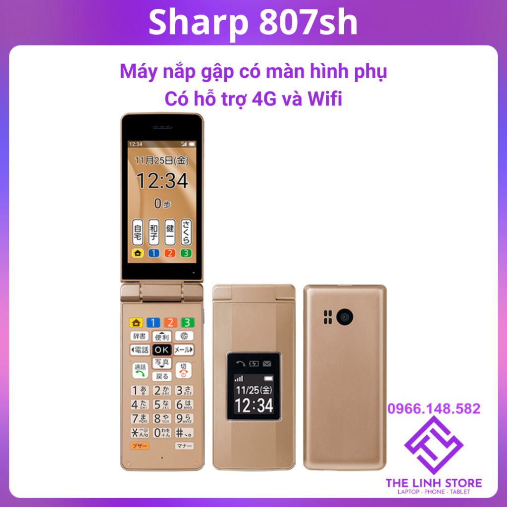 Điện thoại nắp gập Sharp 807sh có 4G WIFI - Màn hình phụ bên ngoài ...