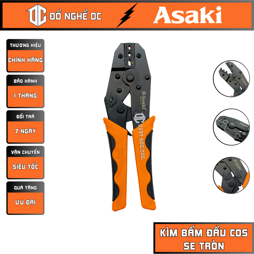 Kìm Bấm Cosse Tròn, Kềm Bấm Đầu Cốt Bọc Nhựa 0.5 - 0.6 mm2 9″/225mm AK ...