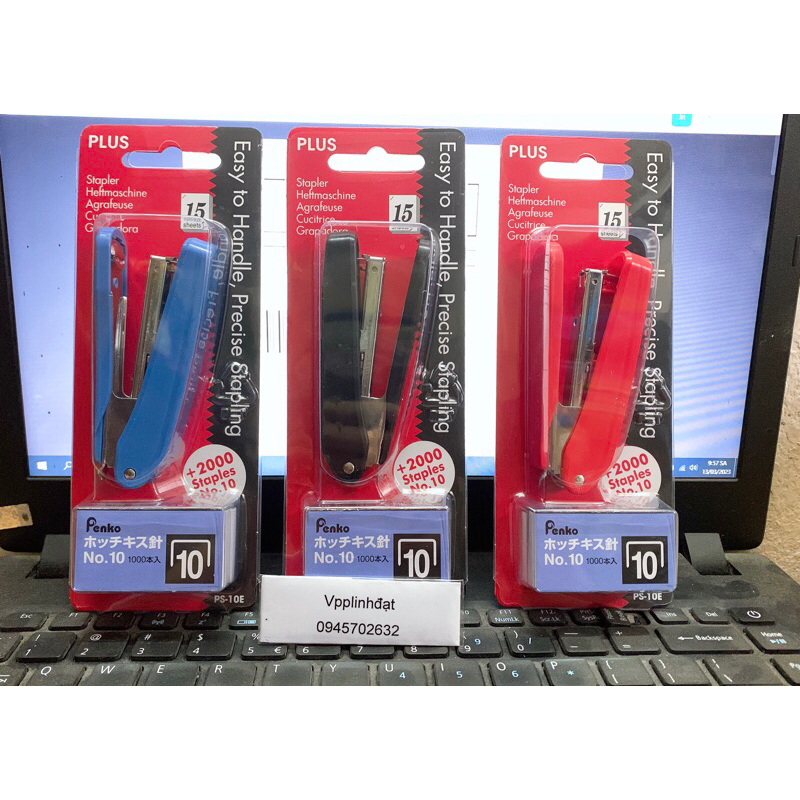 Dập gim Plus tặng 2 hộp đạn gim, vỉ dập gim, máy bấm gim số 10 gim giấy ...