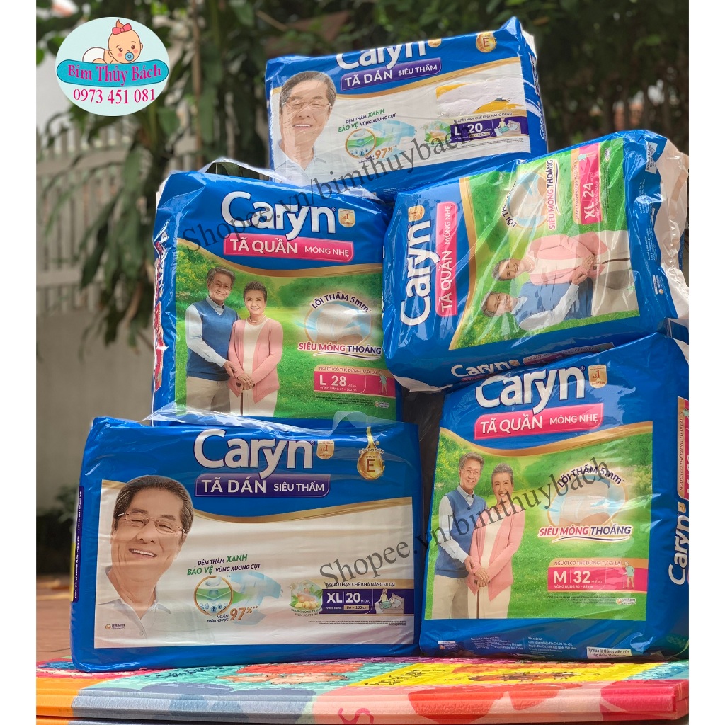 Bỉm Caryn Quân/Dán dành cho người già mẫu mới đủ size M32,L28,Xl24,M20 ...