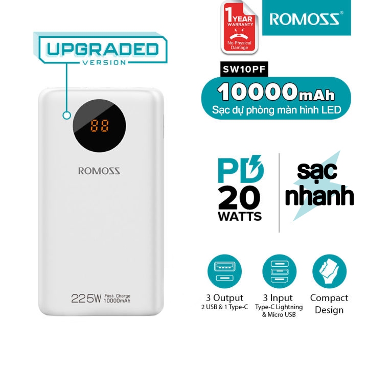 Romoss SW10PF 10000mAh Powerbank 22.5W Power Bank Original Brand PD20W Fast Charging for Mobile ...