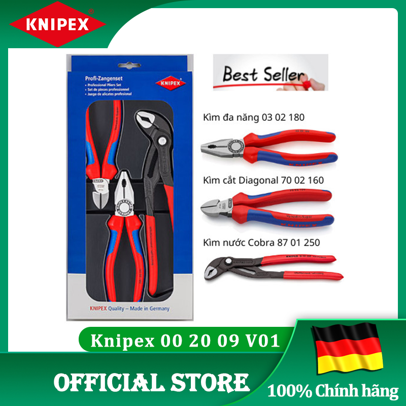 Combo 3 Kìm/ Bộ 3 Kìm Bằng – Cắt – Mỏ Quạ Best Seller Knipex 00 20 09 V01 [chính hãng Đức ...
