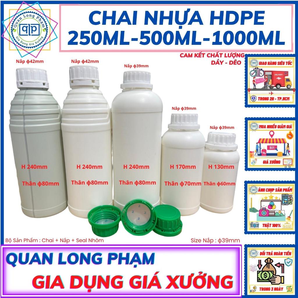 Chai Nhựa HDPE (250ml - 500ml - 1000ml) Siêu Dầy - Nắp Trắng Size ɸ39mm + Seal Chống Tràn Khò ...