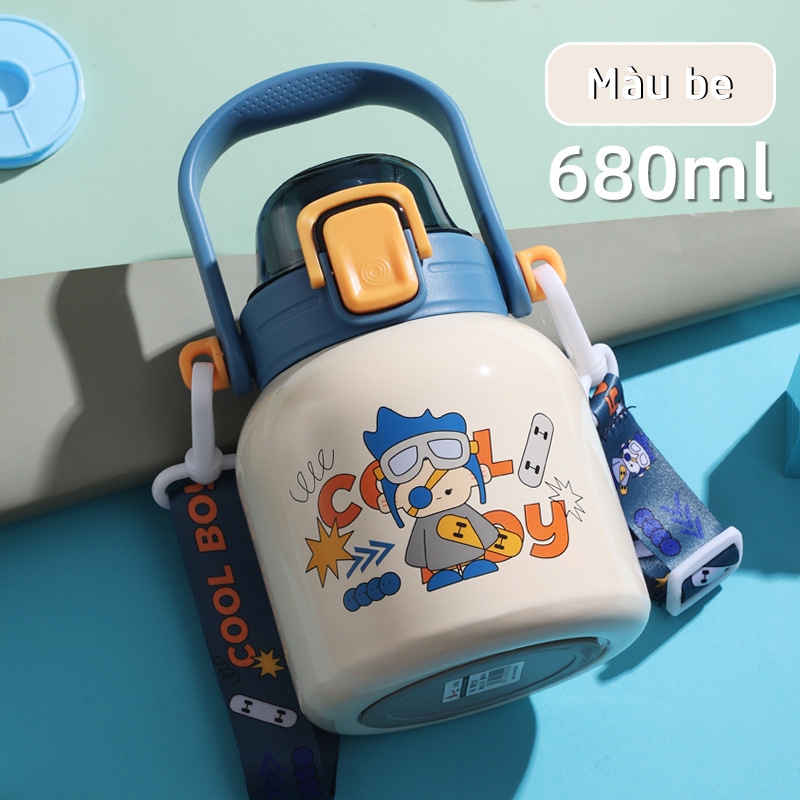 Bình giữ nhiệt Inox 316 cao cấp 680ml bụng to cute, Bình nước giữ nhiệt đựng coffee, cho bé đi ...