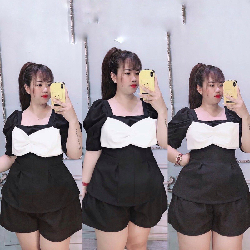 (SET BIGSIZE 50KG ĐẾN 90KG ) set bộ áo nơ peplum tay phồng | Shopee Việt Nam
