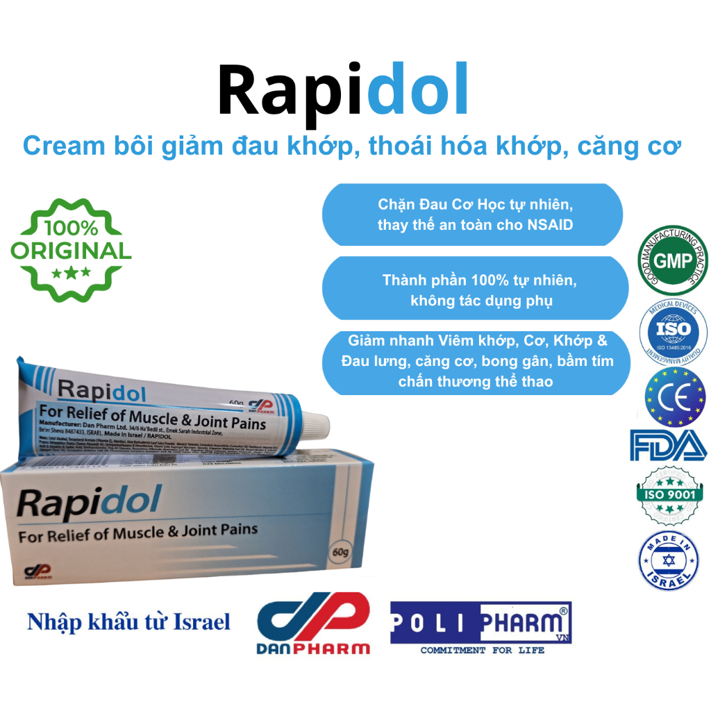 Kem bôi giảm đau nhức và viêm khớp RAPIDOL Dan pharm Tube 60g xuất xứ ...