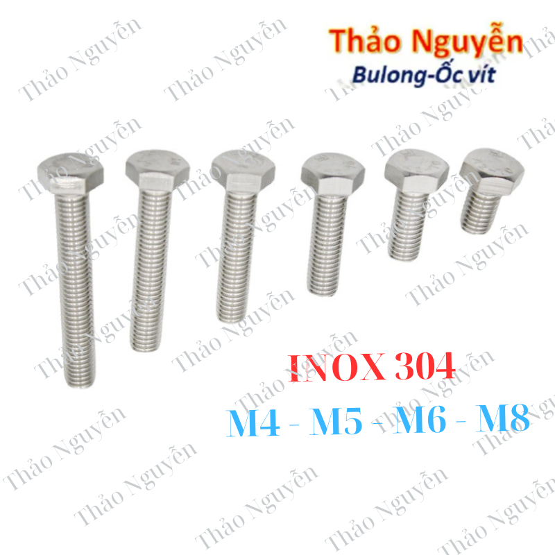 Set 10 con Ốc- Bulong Inox 304 Lục giác ngoài các loại M4 M5 M6 M8 ...