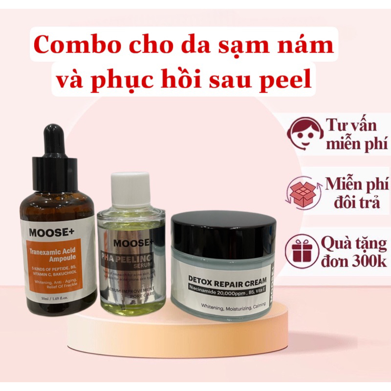 Combo Peel da moose+PHA peeling serum 30ml + serum nám moose+tranexamic ...