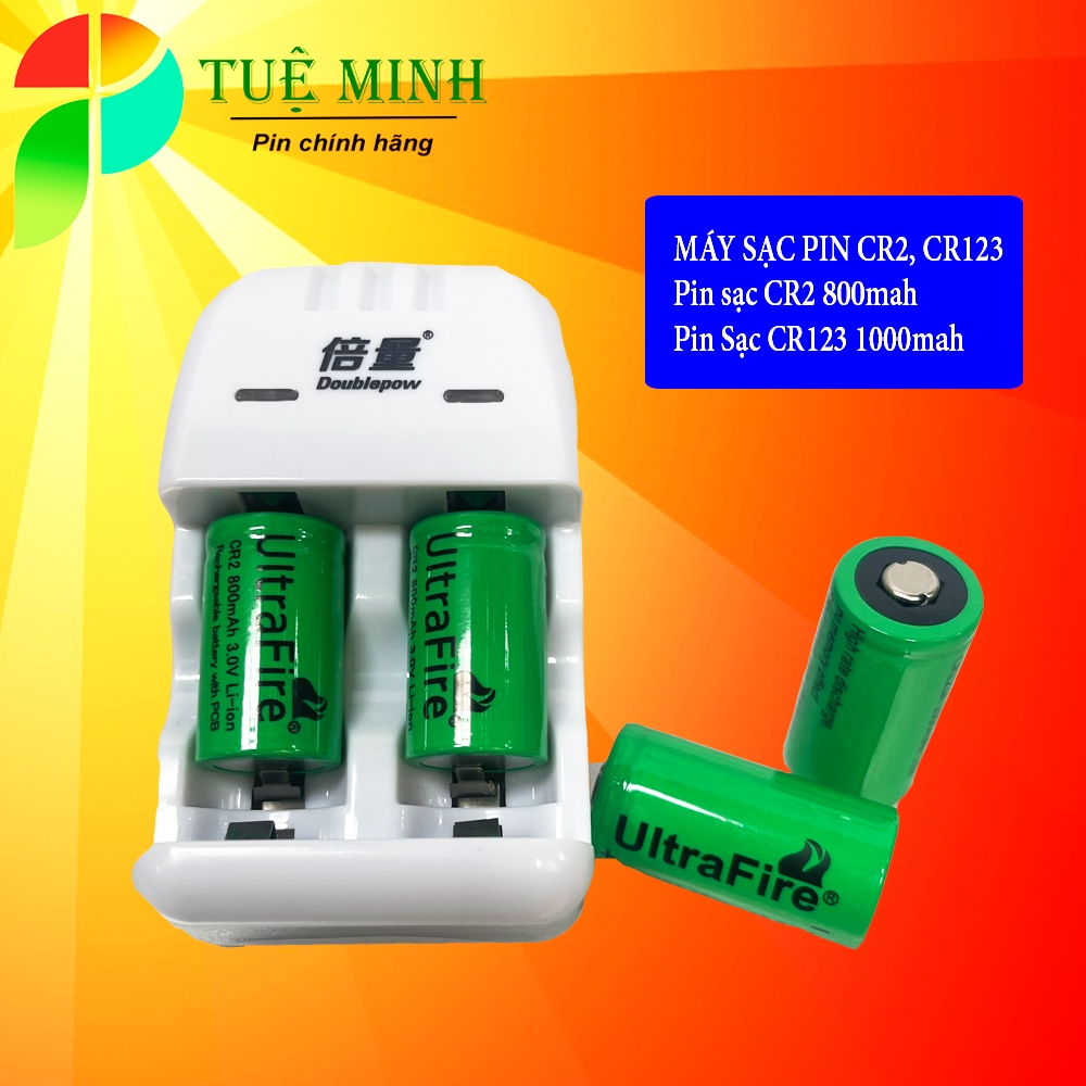 Máy sạc kèm 2 pin CR2, CR123 3V. Pin sạc CR2, CR123 cho máy ảnh, máy đo khoảng cách siêu bền ...