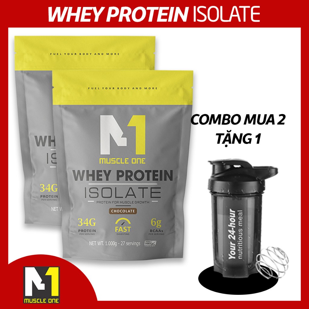(COMBO 2túi + Tặng Bình) Sữa Tăng Cơ Whey Isolate Muscle One Túi 1kg ...