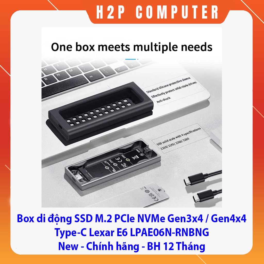 Box di động SSD M.2 PCIe NVMe Gen3x4 / Gen4x4 Type-C Lexar E6 LPAE06N ...