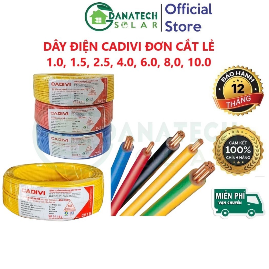 Dây điện cadivi đơn CV 1.0 1.5 2.5 4.0 đủ màu | lõi đồng cao cấp | bền bỉ và bóng | dẫn điện tốt ...
