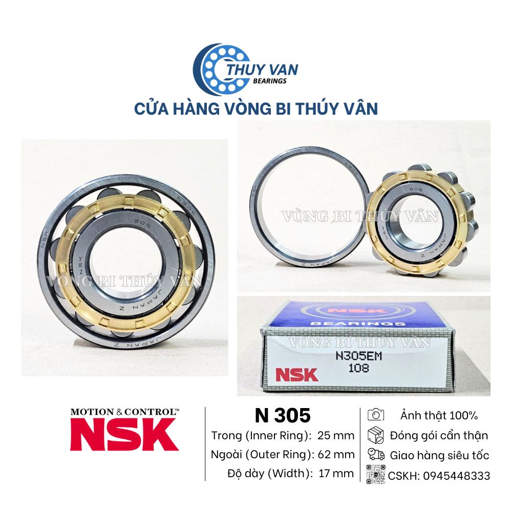 Vòng bi bạc đạn đũa đỡ một dãy N (ca ngoài tụt hai bên) 305 306 307 309 ...