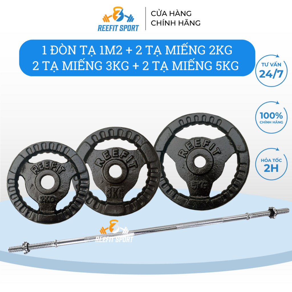 Bộ 2 tạ miếng gang tạ bánh gang 3 lỗ 2kg 3kg 5kg (tặng đòn 1m2) | Shopee Việt Nam