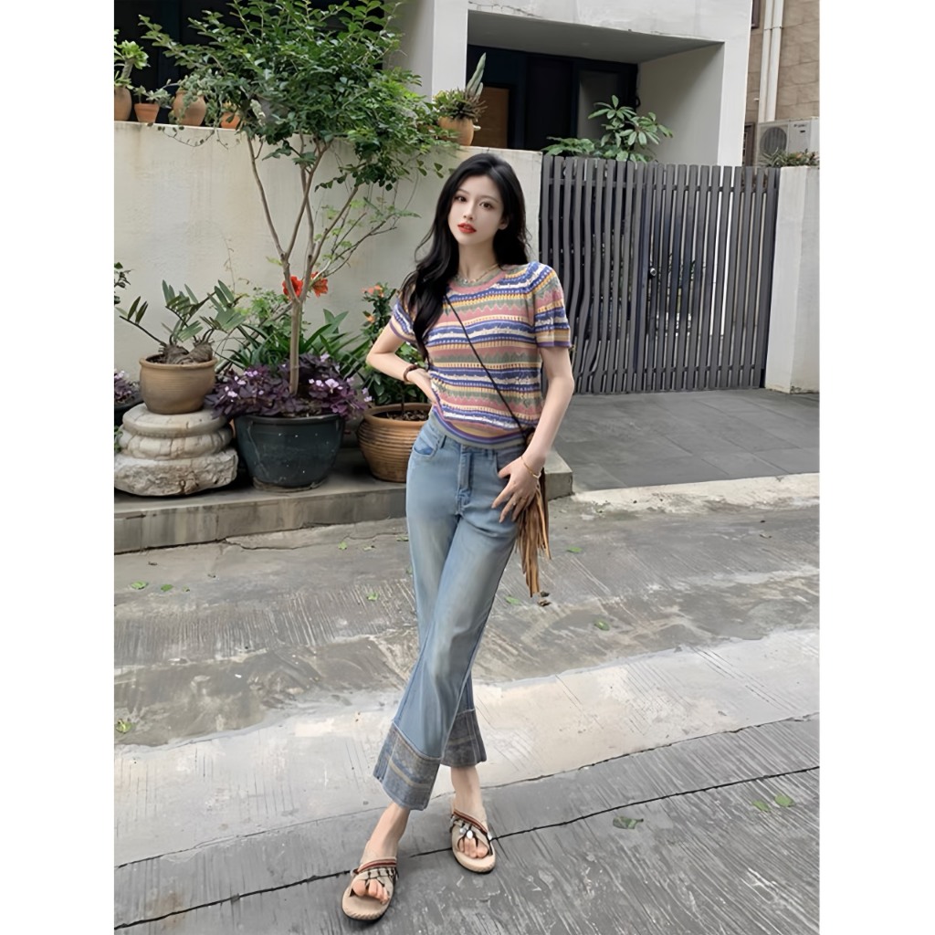 Quần jean ống đứng form hàn lai dệt thổ cẩm cổ điển | Shopee Việt Nam