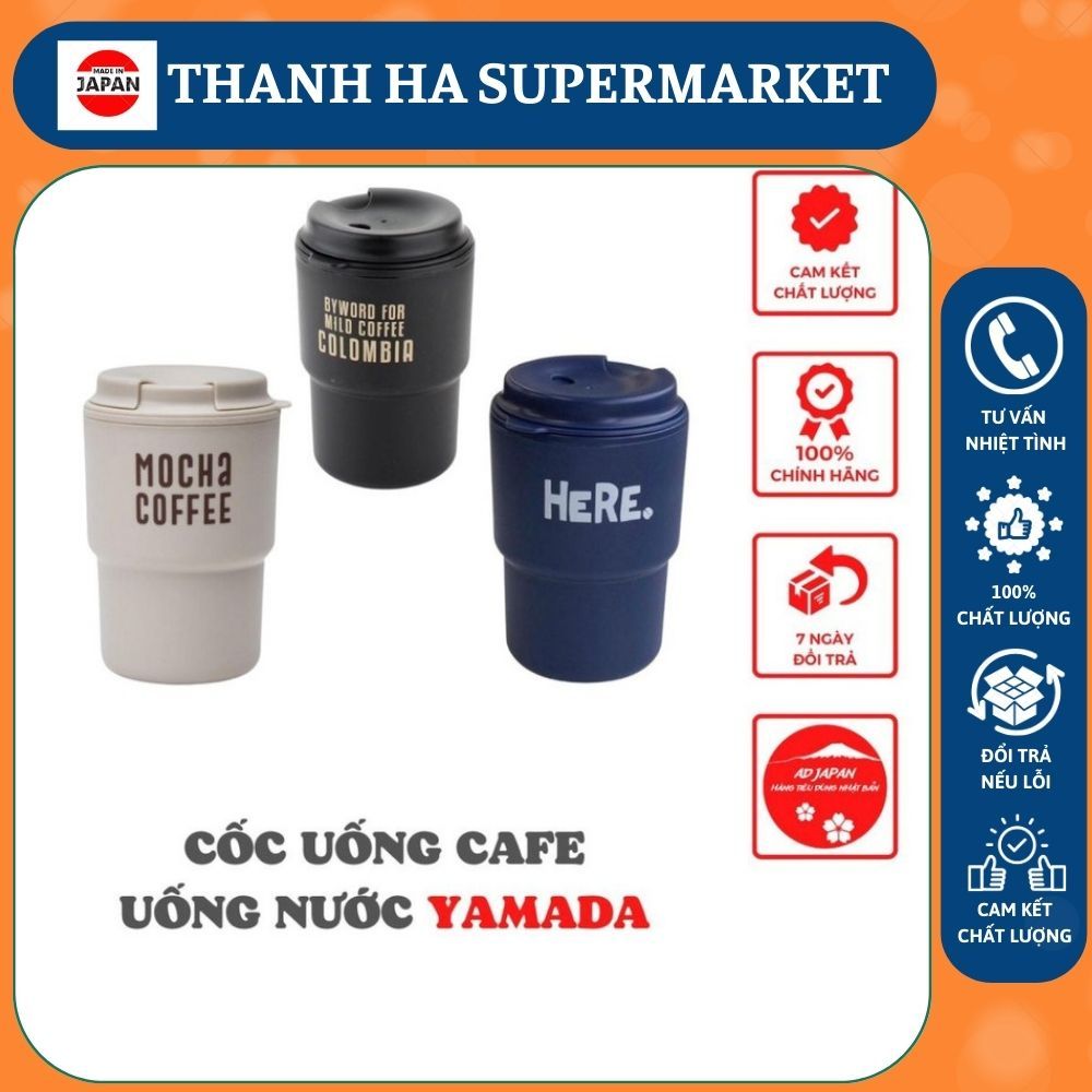 Cốc uống cafe, uống nước 2 lớp giữ nhiệt kèm nắp xoay có lỗ cắm ống hút 320ml Yamada hàng nội ...