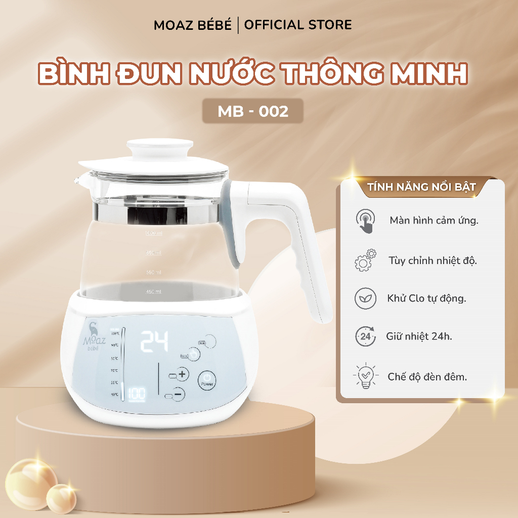 Bình đun nước pha sữa thông minh khử Clo và giữ nhiệt 24 giờ MB002 Moaz ...