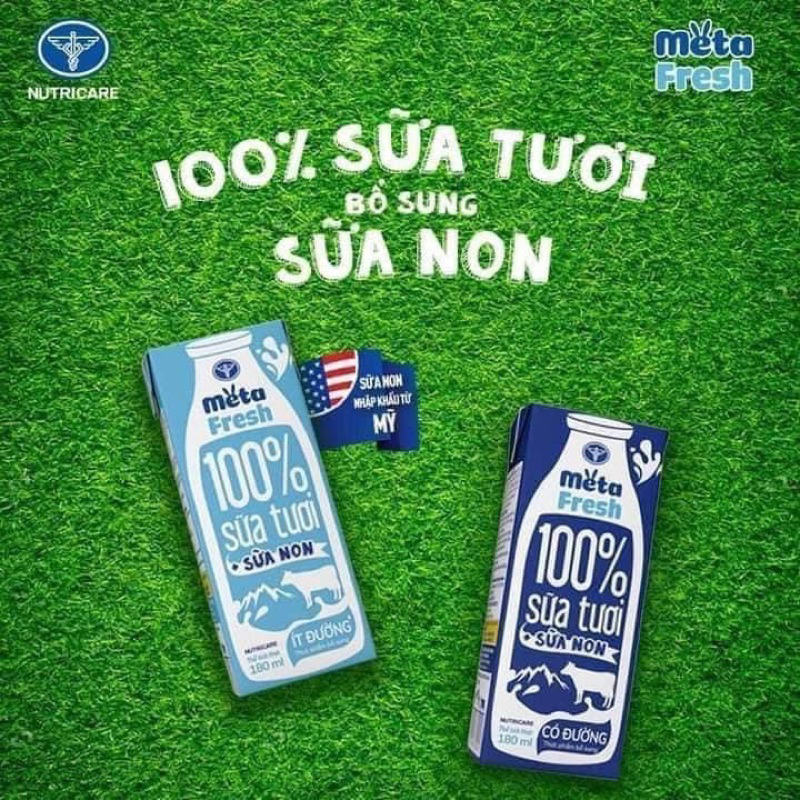 Thùng sữa tươi chứa sữa non Nutricare meta fresh ít đường/có đường ...