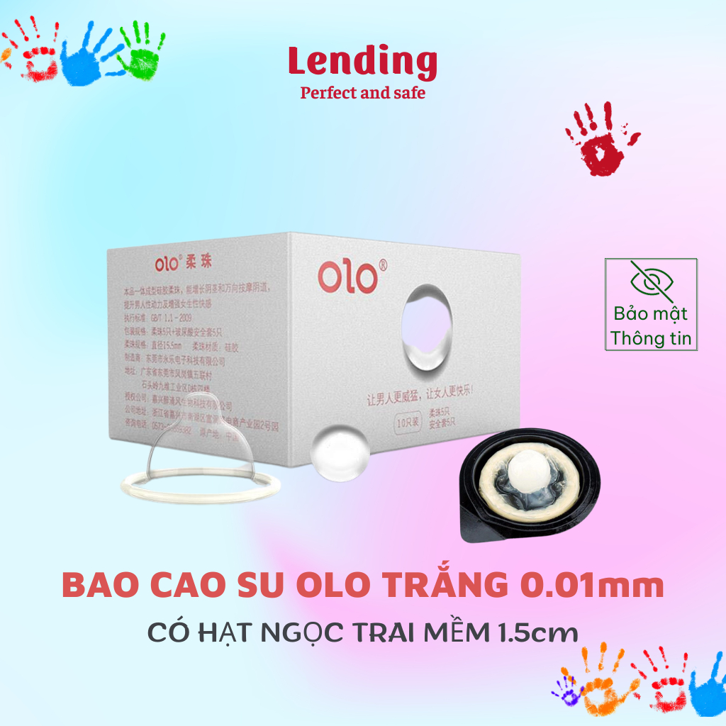 Bao cao su OLO 001 trắng có hạt ngọc trai tăng kích thước, bcs bi olo siêu mỏng, nhiều gel, nội ...