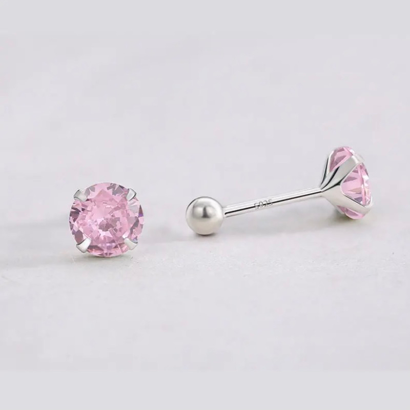 Khuyên tai bạc nụ đá Zircon Hồng | Bạc S925 | Đá Zircon | Size 3,4,5,6,7,8mm | HemiSilver ( Giá ...