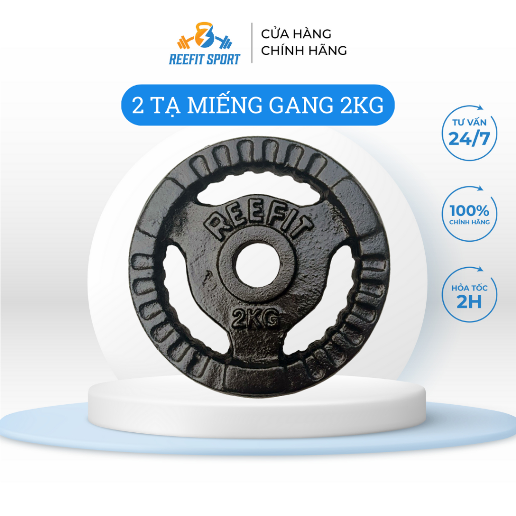 Bộ 2 tạ miếng gang tạ bánh gang 3 lỗ Reefit 2kg màu đen (gồm 2 miếng ...