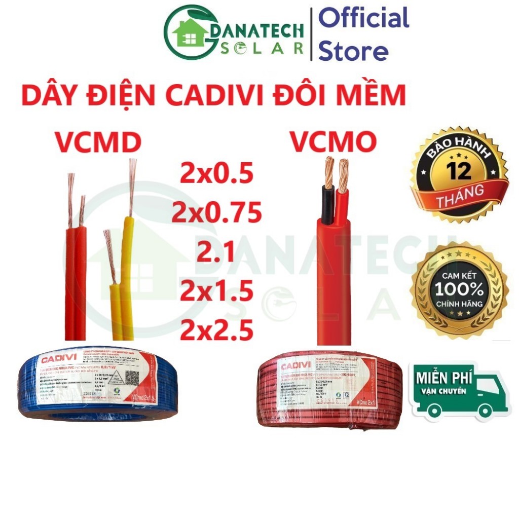 Dây điện CADIVI đôi mềm Vcmd Vcmo 2x0.5, 2x0.75, 2x1.0, 2x1.5, 2x2.5mm2 ...